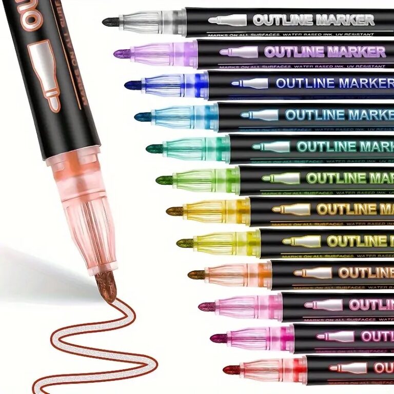Markere argintii cu contur colorat – 12 bucăți METALINK – eShopyGO Romania
