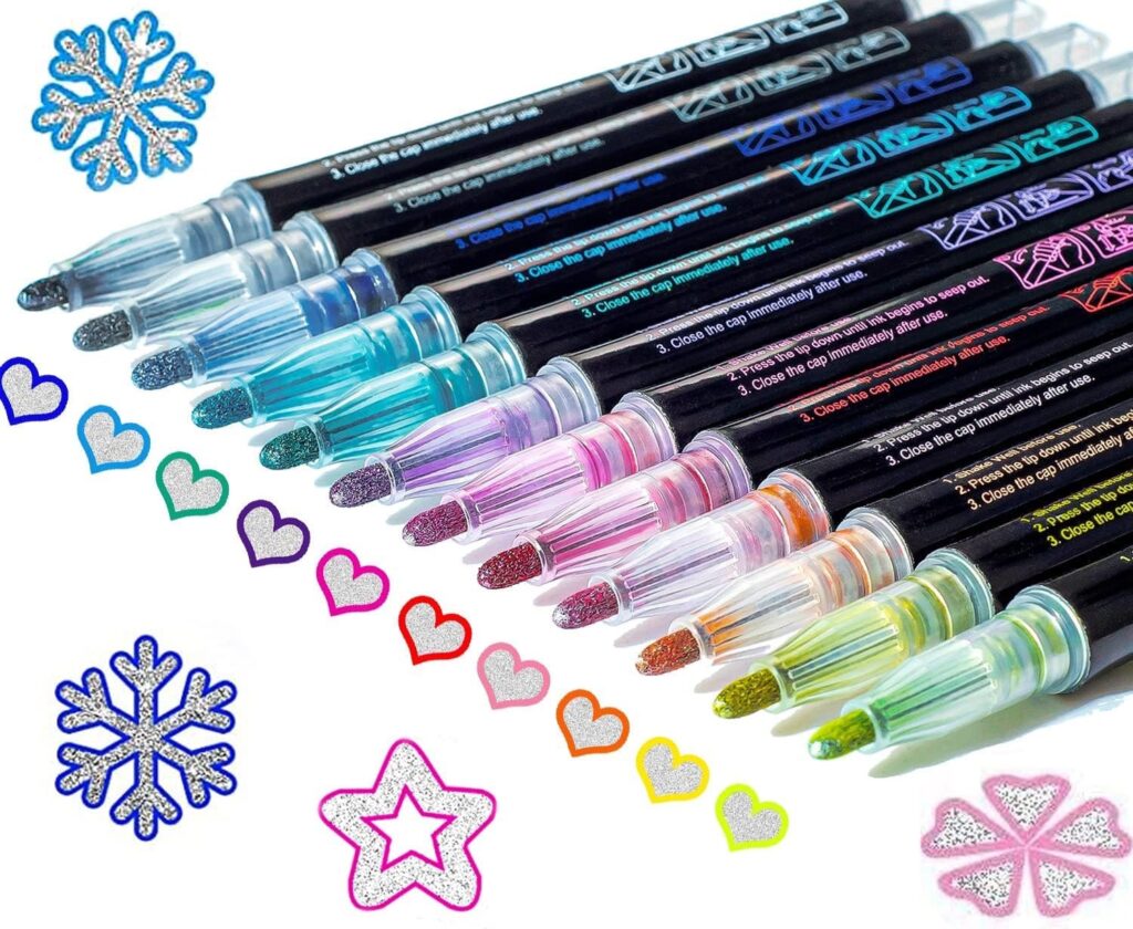 Markere argintii cu contur colorat – 12 bucăți METALINK – eShopyGO Romania